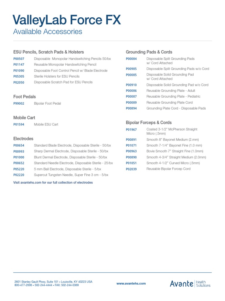 ValleyLab Force FX Accessoriesupdate PDF | PDF | Equipment