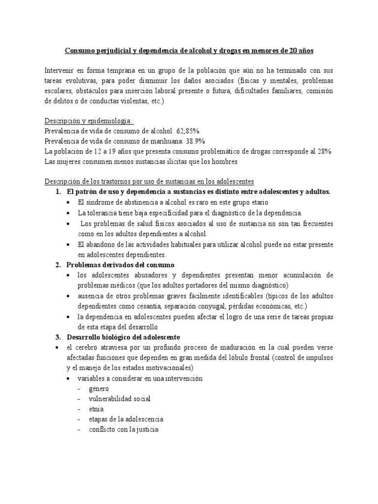 Consumo Perjudicial de Alcohol en Menores | PDF | La dependencia de ...