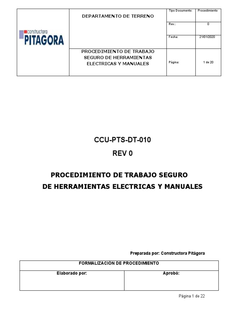 Ccu-Pts-Dt-010 - 0 Procedimiento de Herramientas Eléctricas y Manuales ...