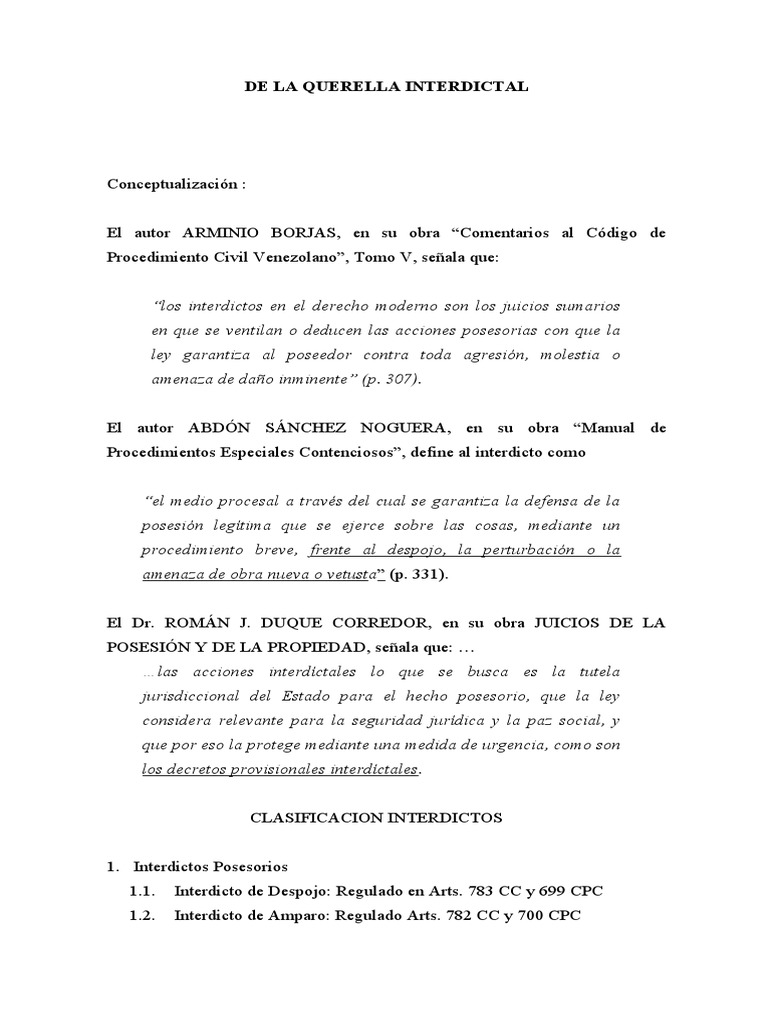 Querella Interdictal: Protección Posesoria | PDF | Posesión (Ley ...