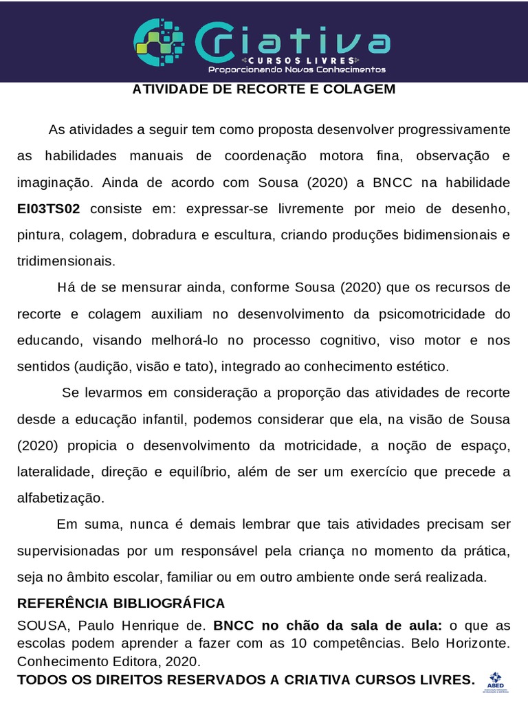 Atividades de Recorte e Colagem na Alfabetização | PDF | Carreira e ...