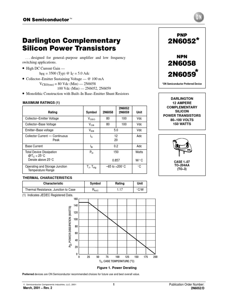 Darlington Complementary Silicon Power Transistors 2N6052 2N6058 2N6059 | PDF
