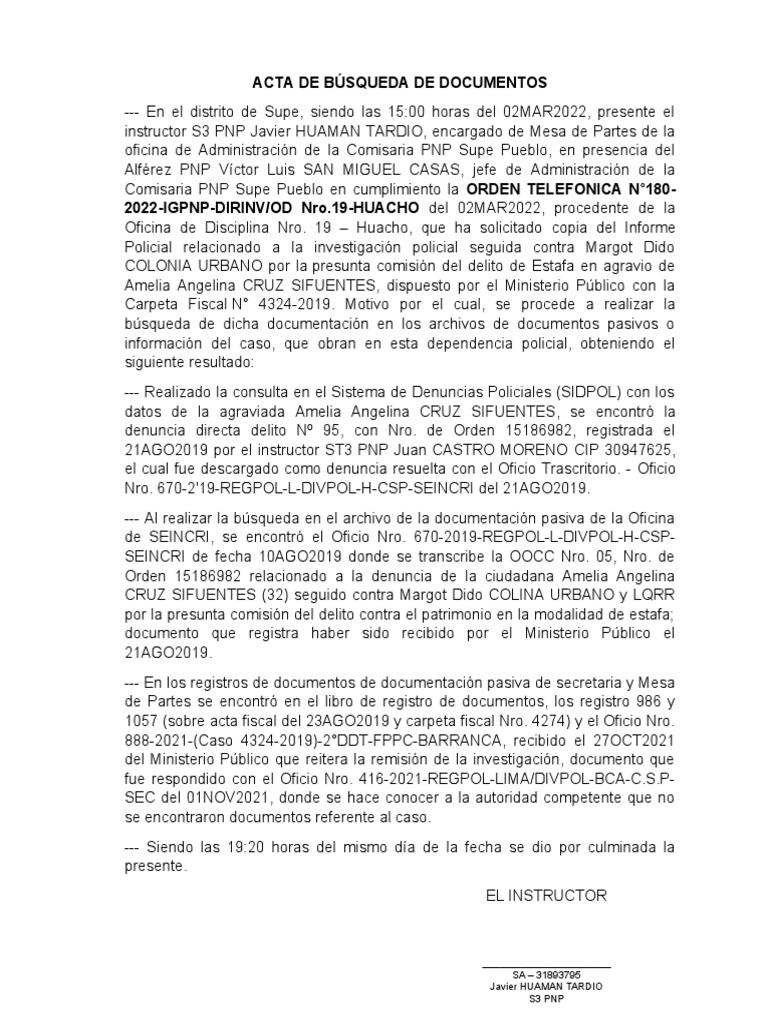 Acta de Busqueda de Archivo Castro1 | PDF | Gobierno