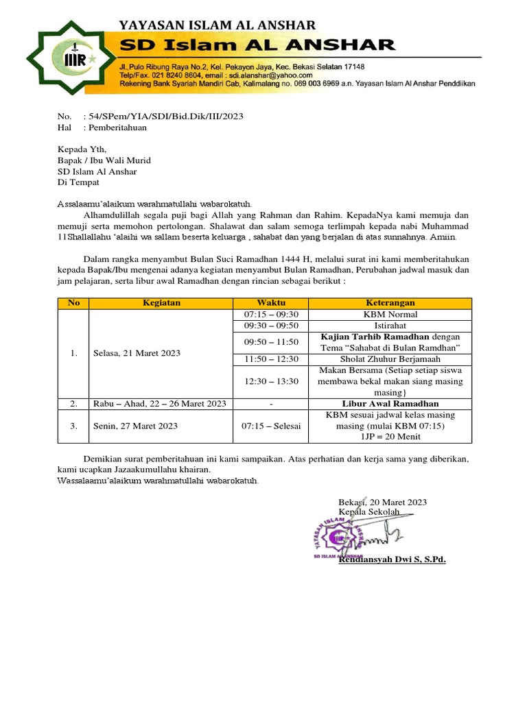 54 Surat Pemberitahuan Ramadhan PDF | PDF