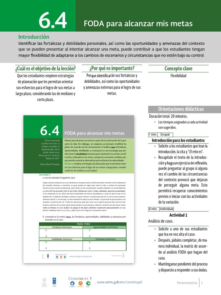 6.4 P FODA para Alcanzar Mis Metas PDF | PDF | Análisis FODA | Ciencia ...