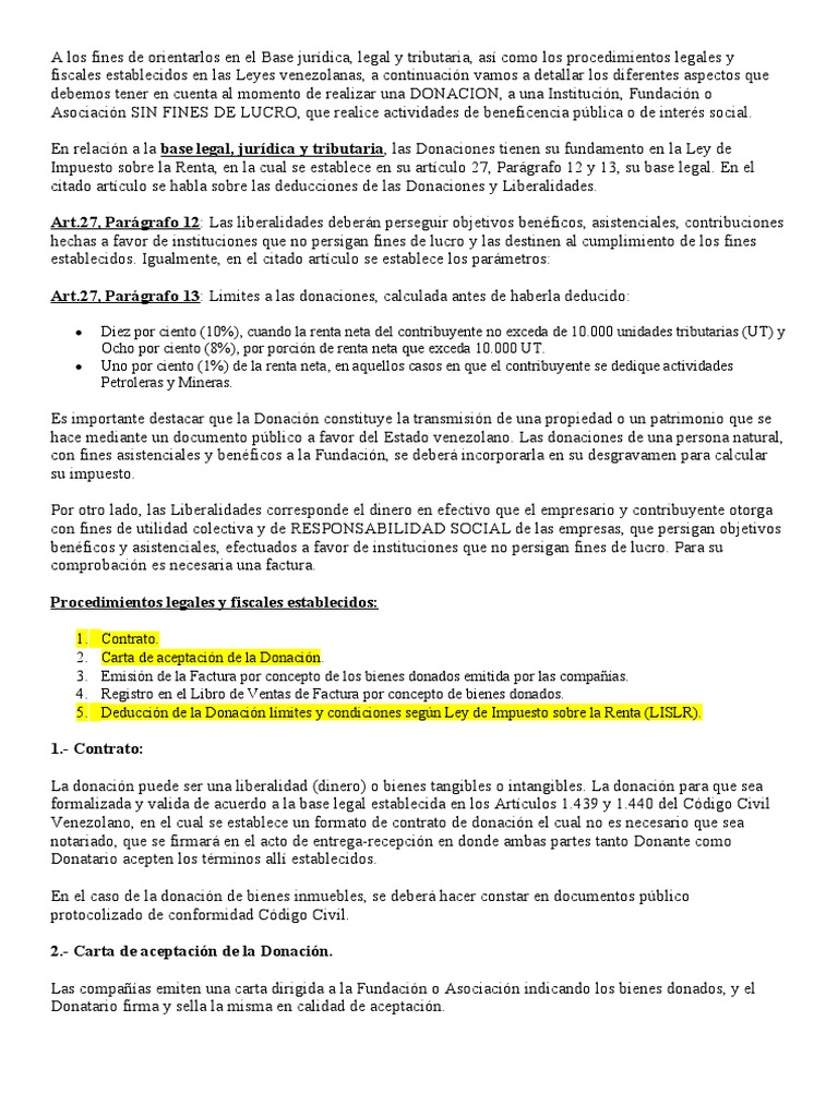 Base Legal Donaciones | PDF | Donación | Fundación (sin fines de lucro)