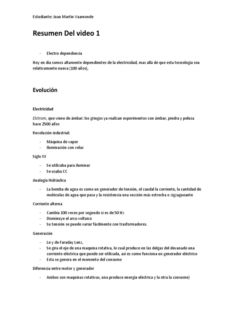 Resumen Del Video 1 - 6IAE3 | PDF | Generador eléctrico | Ingenieria ...