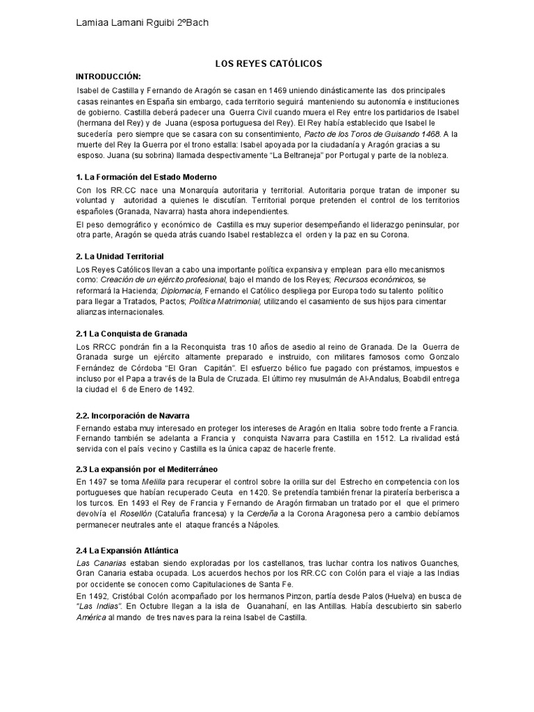 LOS REYES CATÓLICOS - Resumen | PDF | España