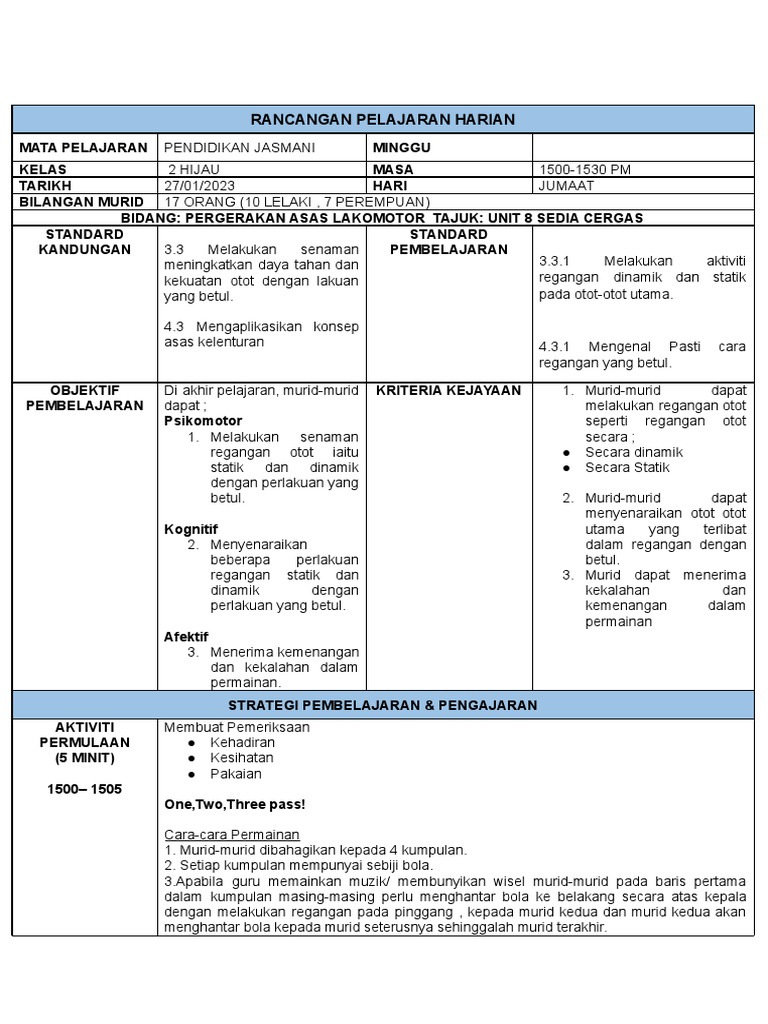Senaman Regangan Statik untuk Kelas 2 | PDF