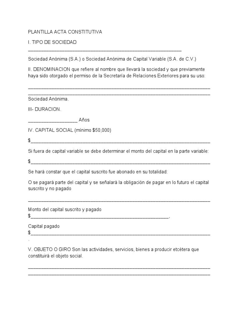 Plantilla Acta Constitutiva | PDF | Business