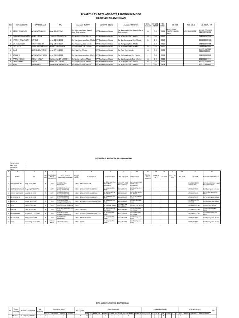 Data Anggota IBI Modo Lamongan | PDF