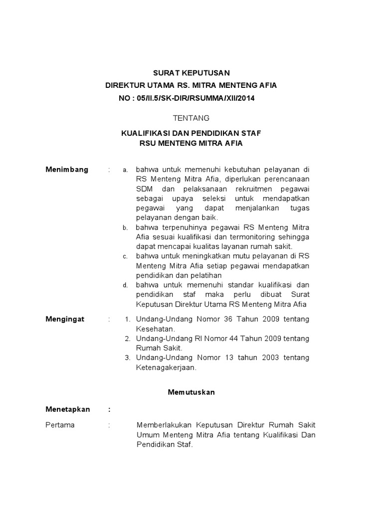SK KUALIFIKASI DAN PENDIDIKAN STAF | PDF