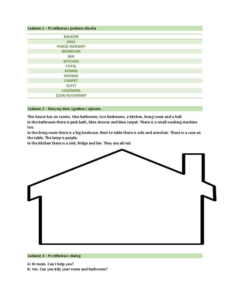 Vocabulary and House Description Tasks | PDF