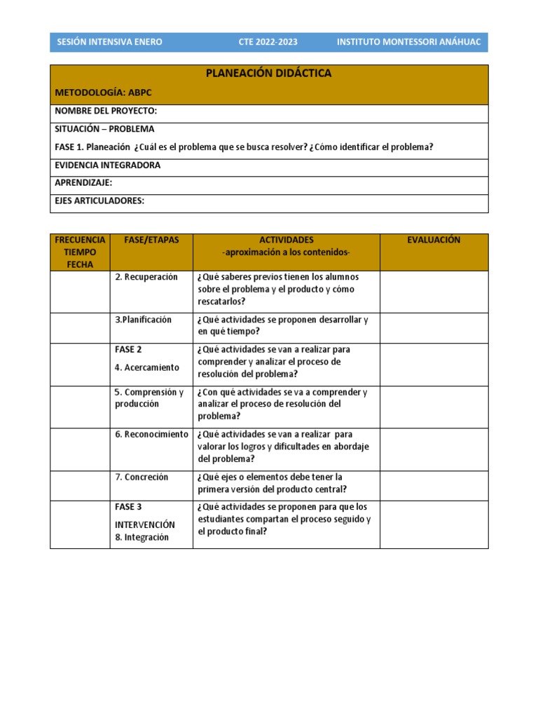 PLANEACIÓN DIDÁCTICA ABPC | PDF