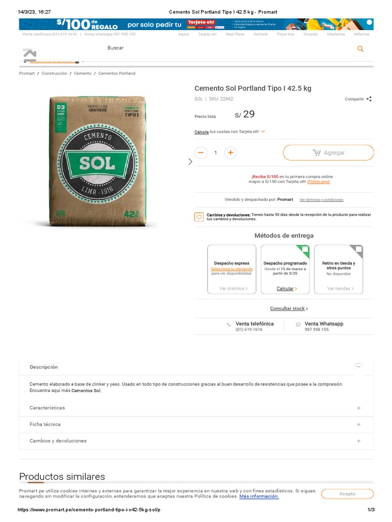 Cemento Sol Portland Tipo I 42.5 KG - Promart PDF | PDF | Cookie HTTP ...