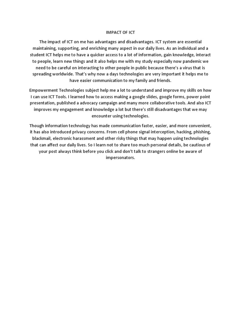 Advantages and Disadvantages of ICT | PDF