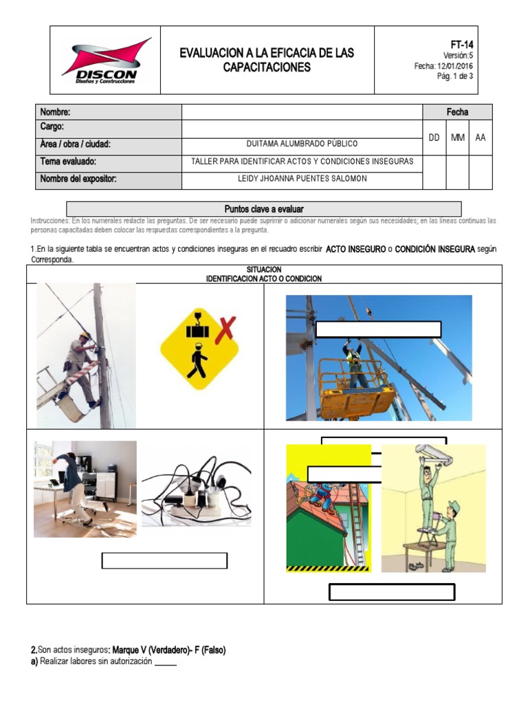 Evaluación - IDENTIFICACION DE ACTOS Y CONDICIONES INSEGURAS | PDF