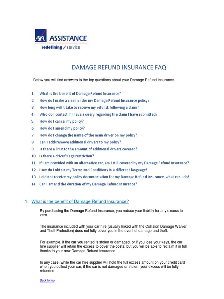 What Is The Benefit of Damage Refund Insurance? | PDF | Insurance
