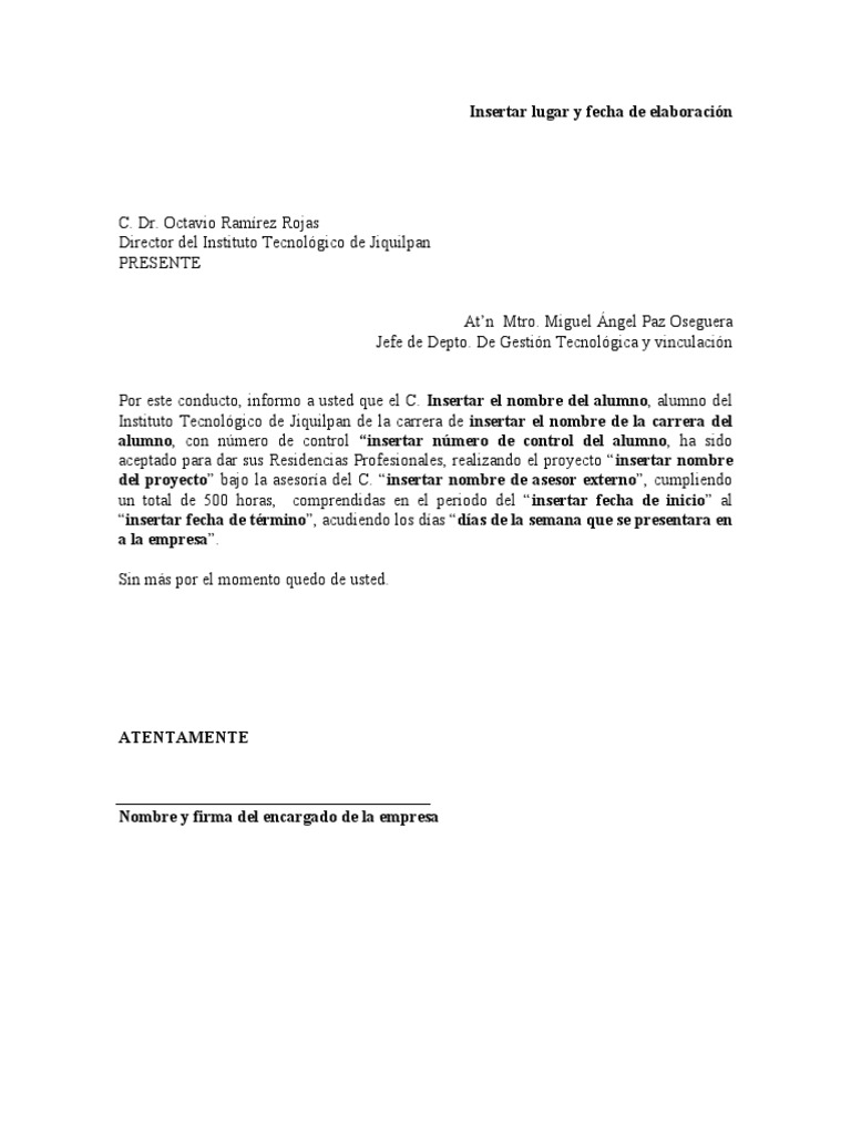 Formato Carta de Aceptacion | PDF