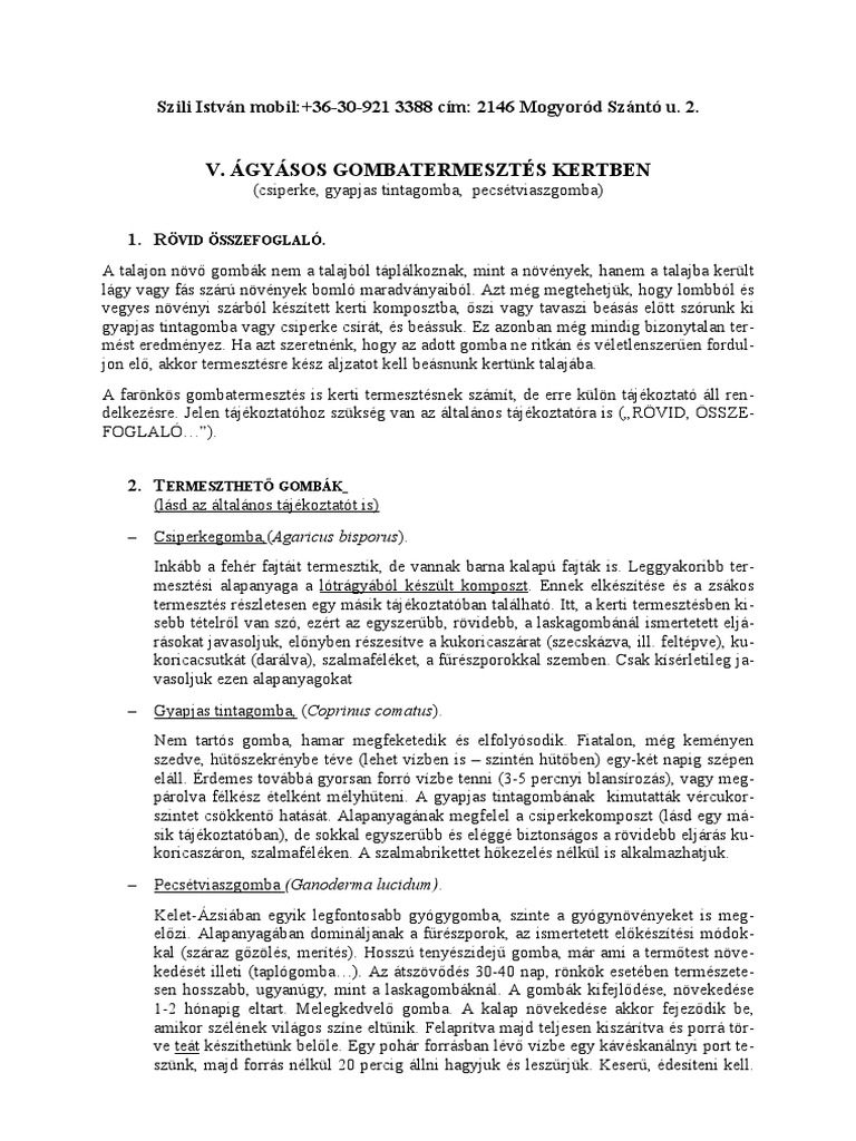 Ágyásos Gomba Termesztés | PDF