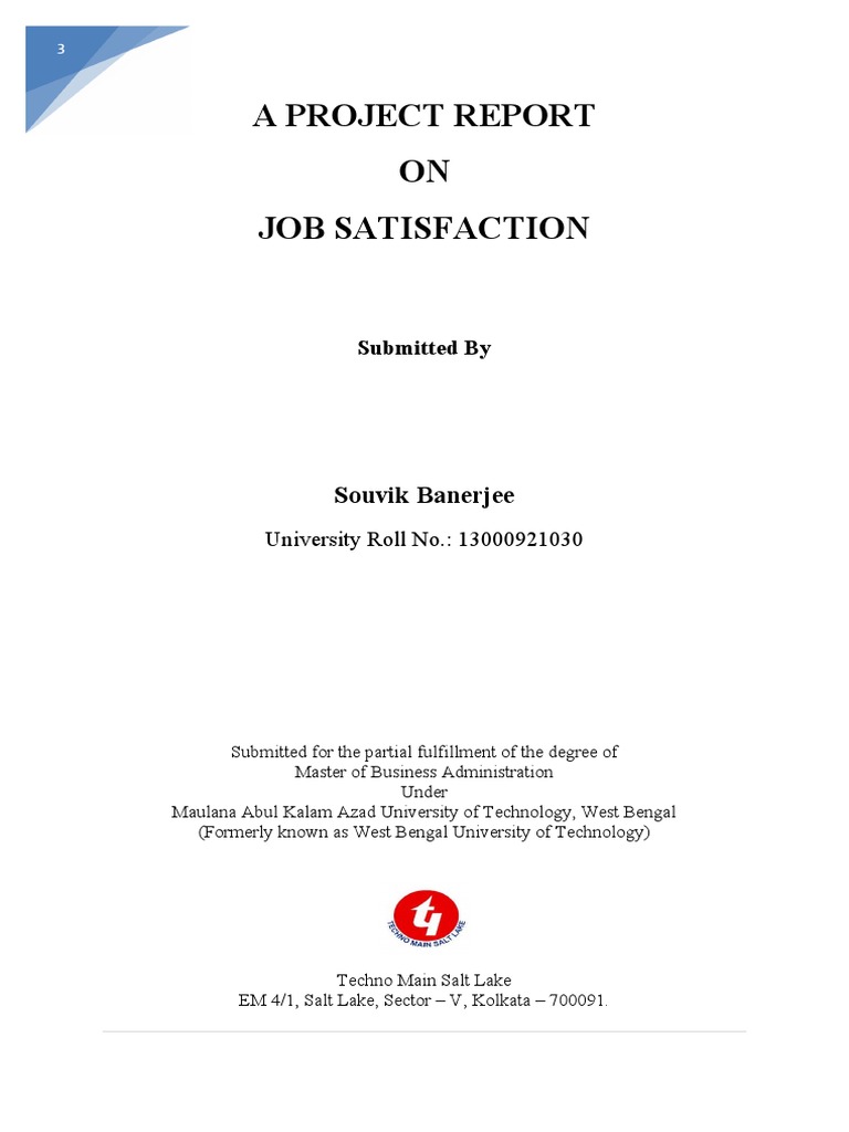 A Project On Job Satisfaction | PDF | Job Satisfaction | Employment