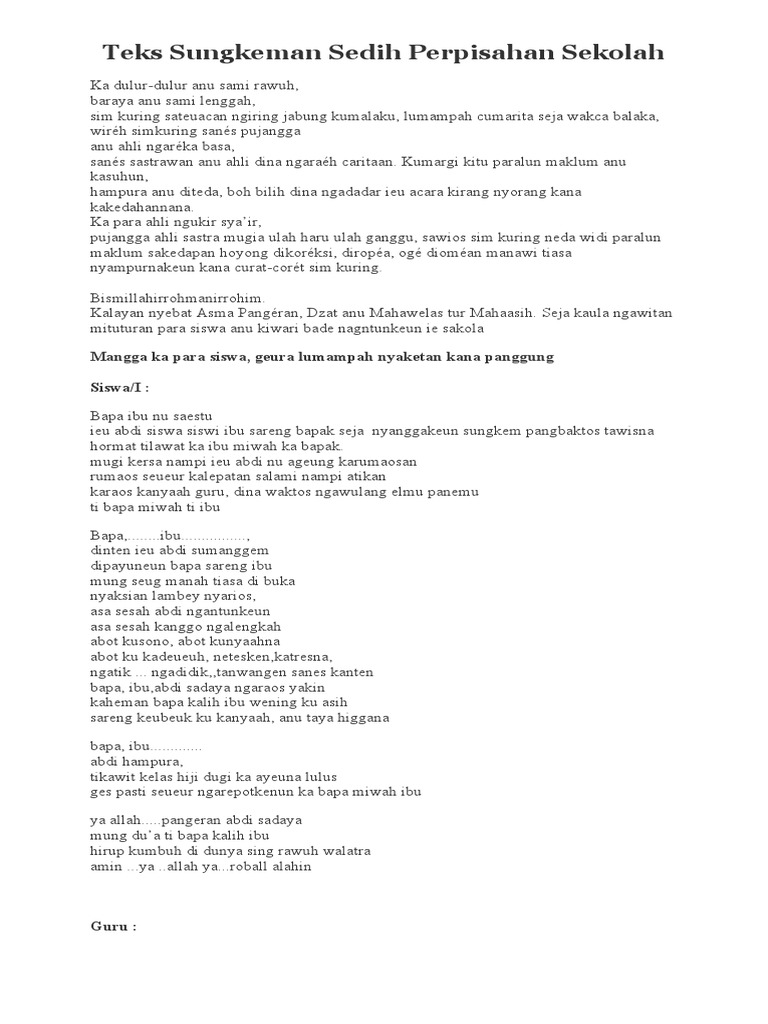 Teks Sungkeman Sedih Perpisahan Sekolah | PDF
