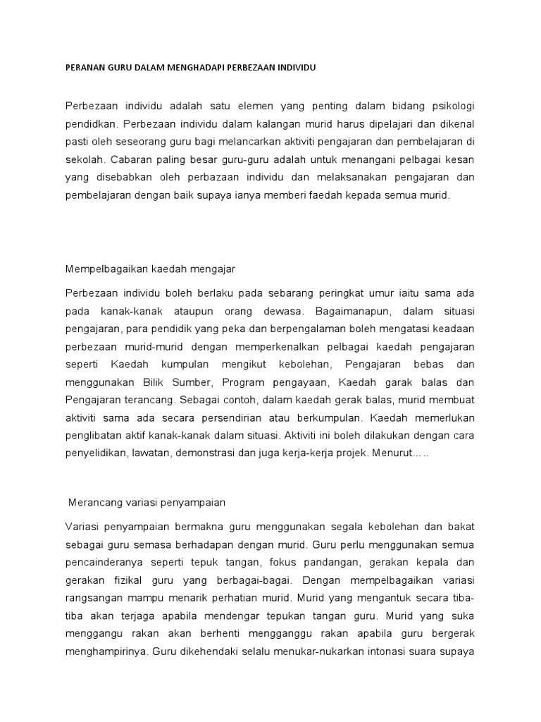 Peranan Guru Dalam Menghadapi Perbezaan Individu | PDF