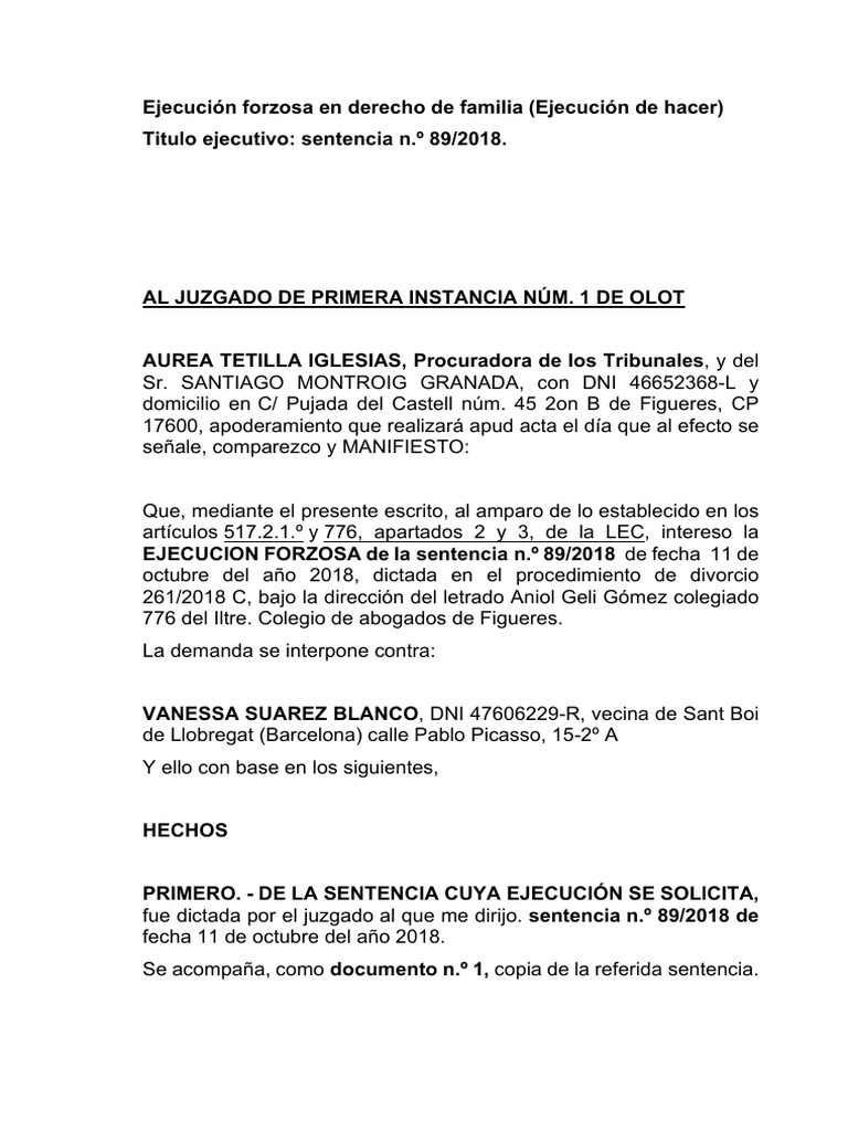 Ejecución Forzosa en Derecho de Familia Art PDF | PDF | Sentencia (ley ... Ejecución Forzosa en Derecho de Familia Art PDF | PDF | Sentencia (ley ...