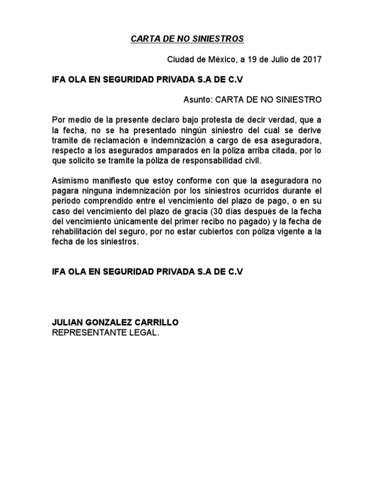 Carta de No Siniestro | PDF