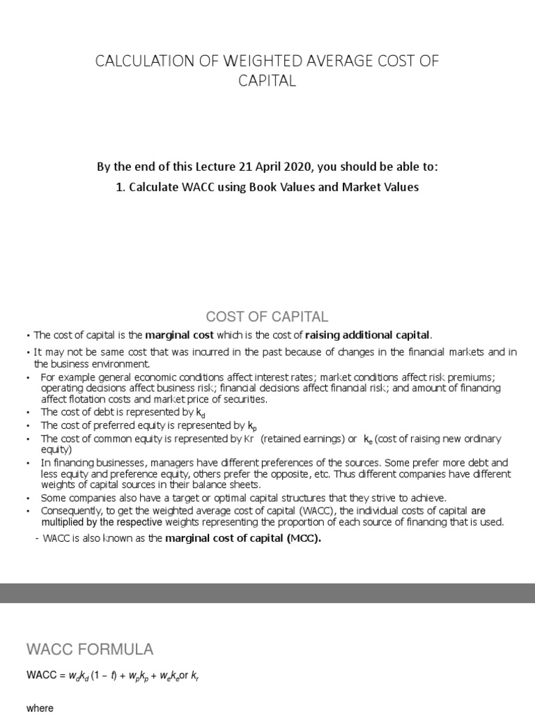 CALCULATING WEIGHTED AVERAGE COST OF CAPITAL (WACC | PDF | Cost Of Capital | Equity (Finance)