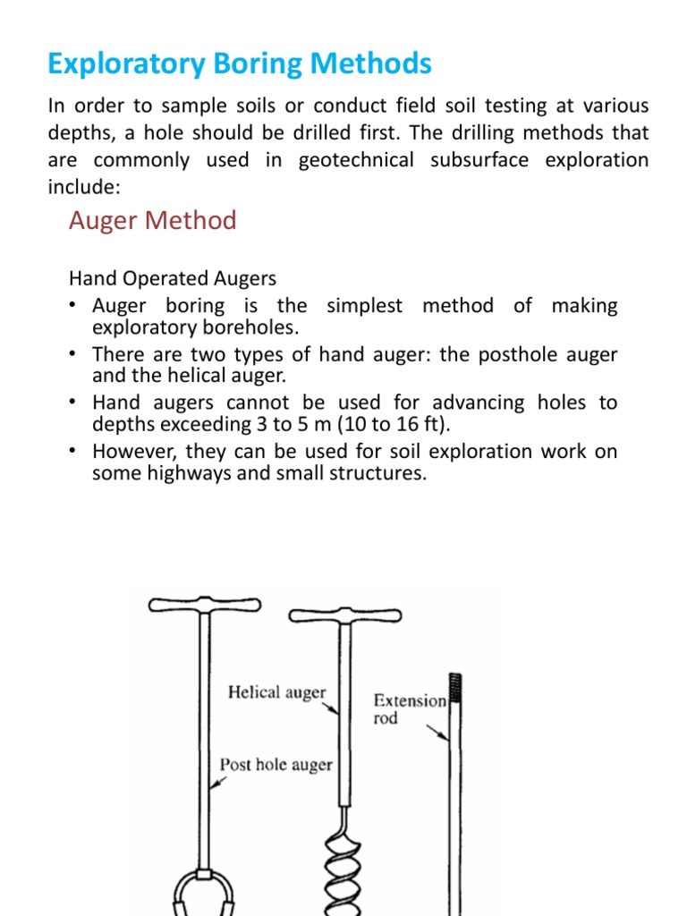 Soil Exploration Boring Techniques | PDF | Drilling | Casing (Borehole)
