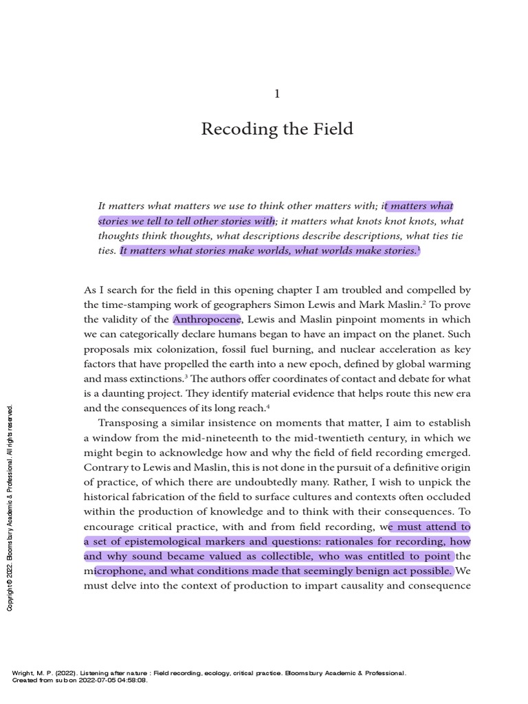 Listening After Nature Field Recording, Ecology, C... - (1 Recoding The ...