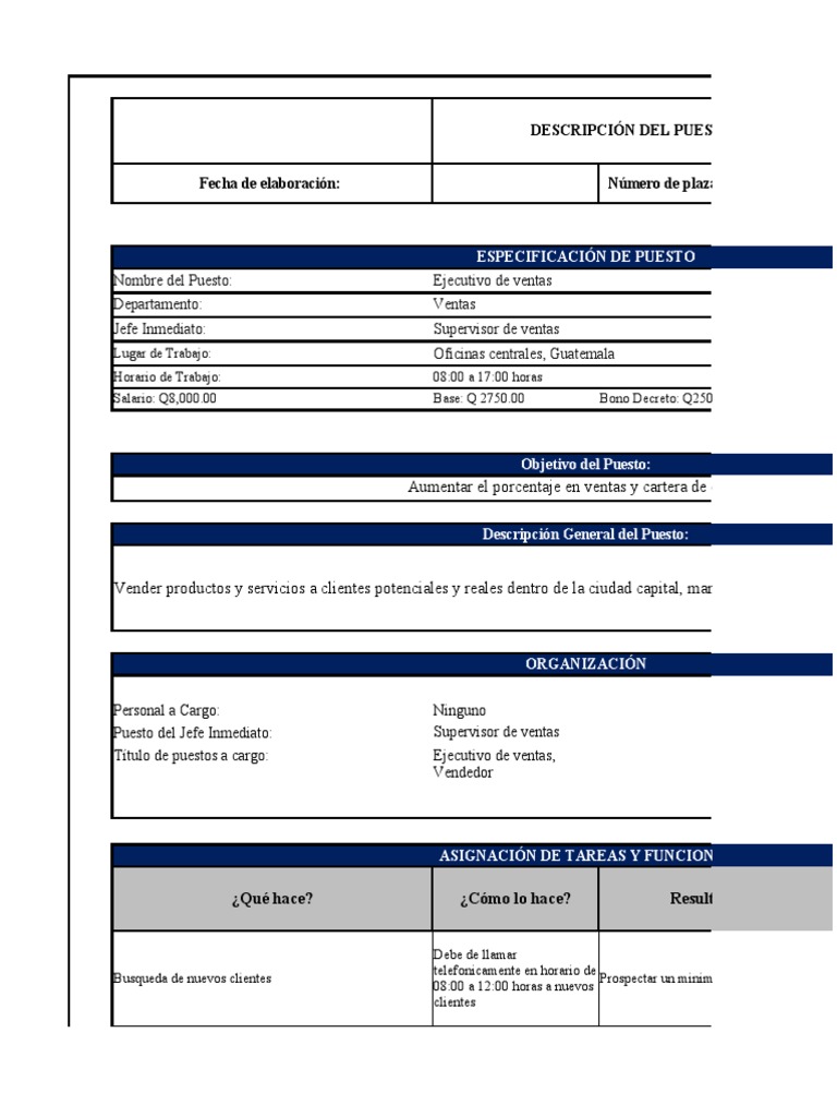 Formato Descriptor de Puesto | PDF | Cliente | Negocios económicos