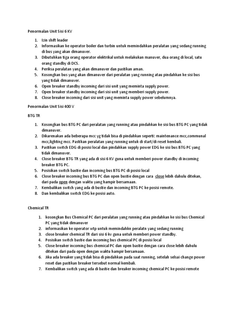 Penormalan Unit Sisi 6 KV | PDF | Komputer | Teknologi & Rekayasa