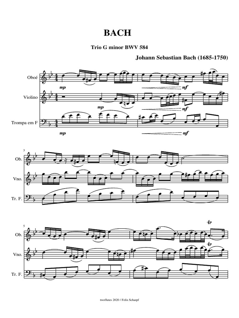 Bach Johann Sebastian - Trio BWV 584 - Partitura e Partes | PDF ...