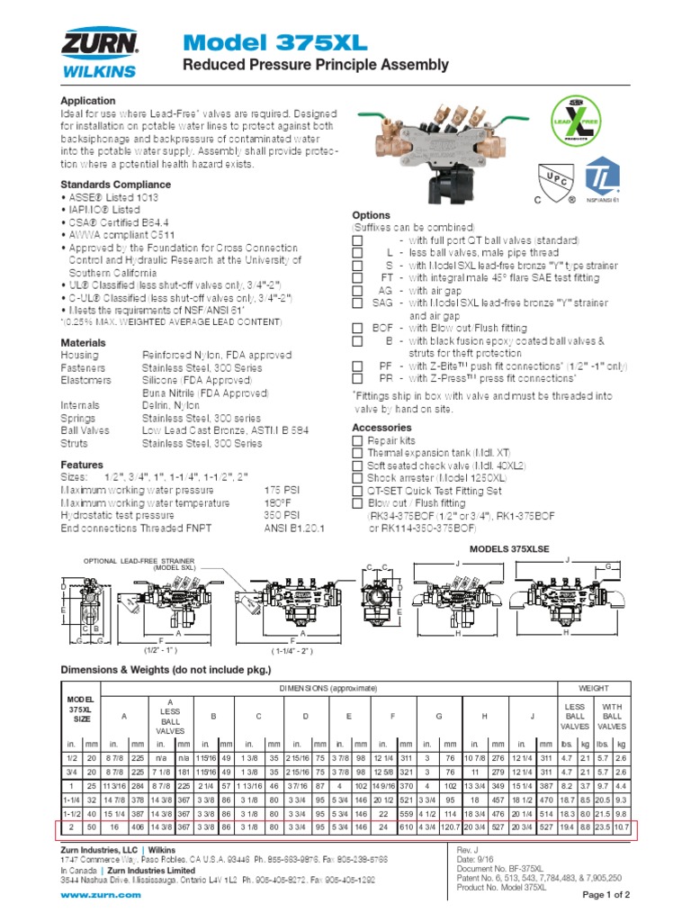 M100-02 Back Flow Preventer Zurn | PDF | Valve | Equipment