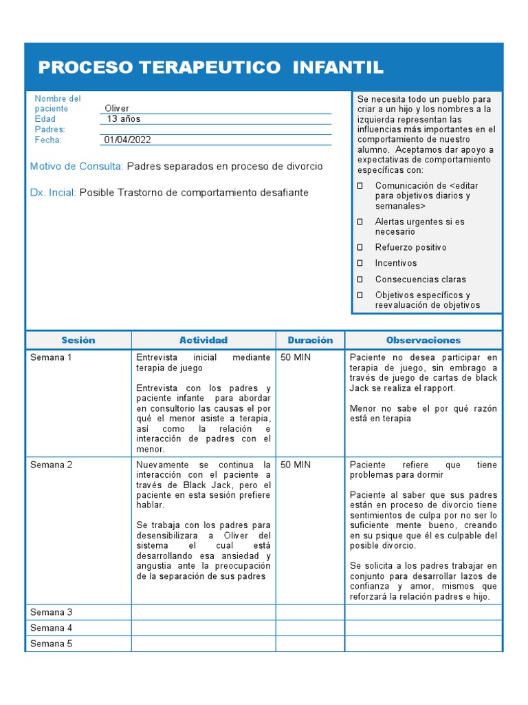 Proceso Terapeutico Infantil | PDF | Sicología | Ciencia cognitiva