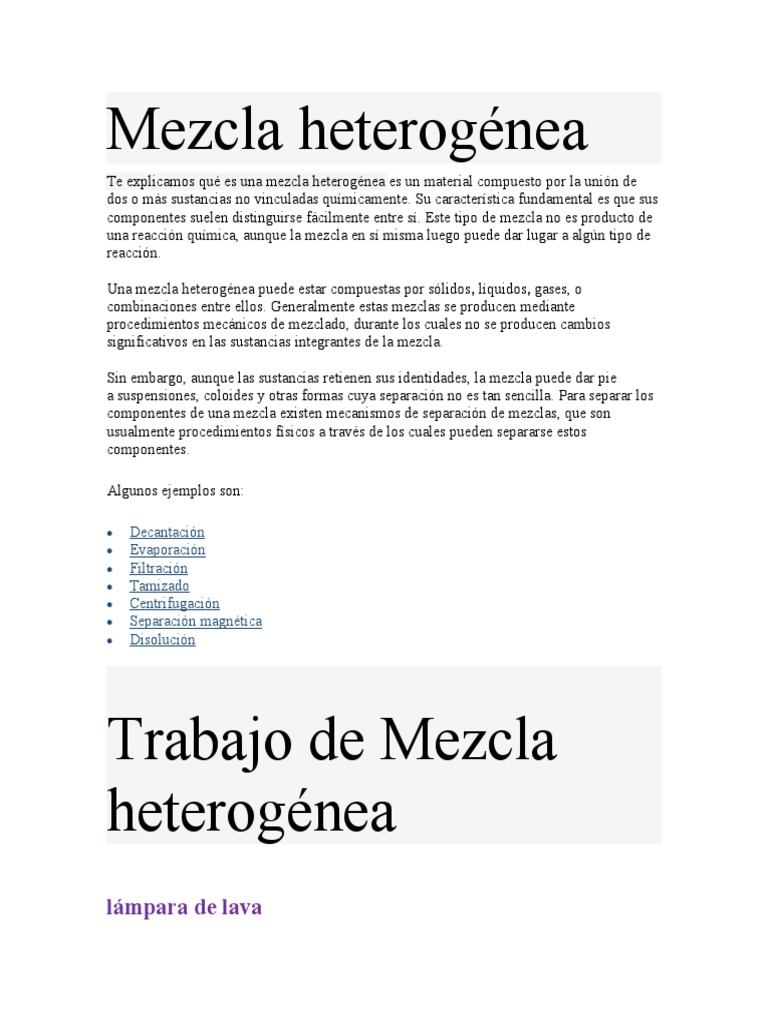 Mezcla Heterogénea | PDF | Mezcla | Química