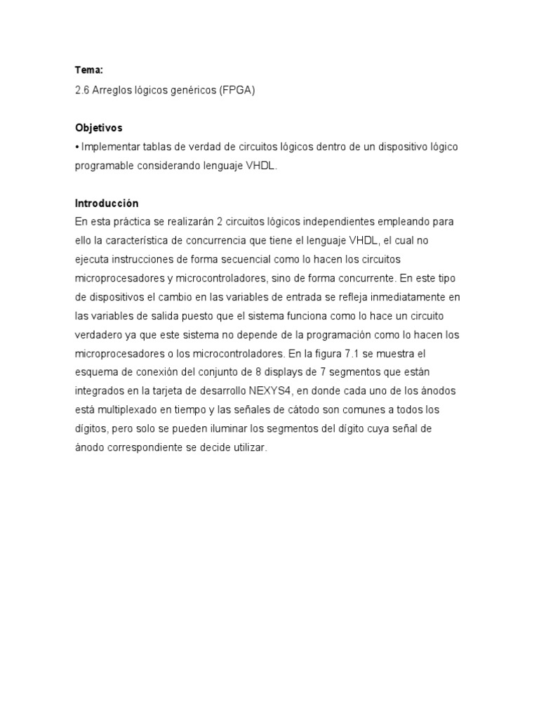 Reporte 7 de Dispositivos Lógicos Programables | PDF | Vhdl | Microcontrolador