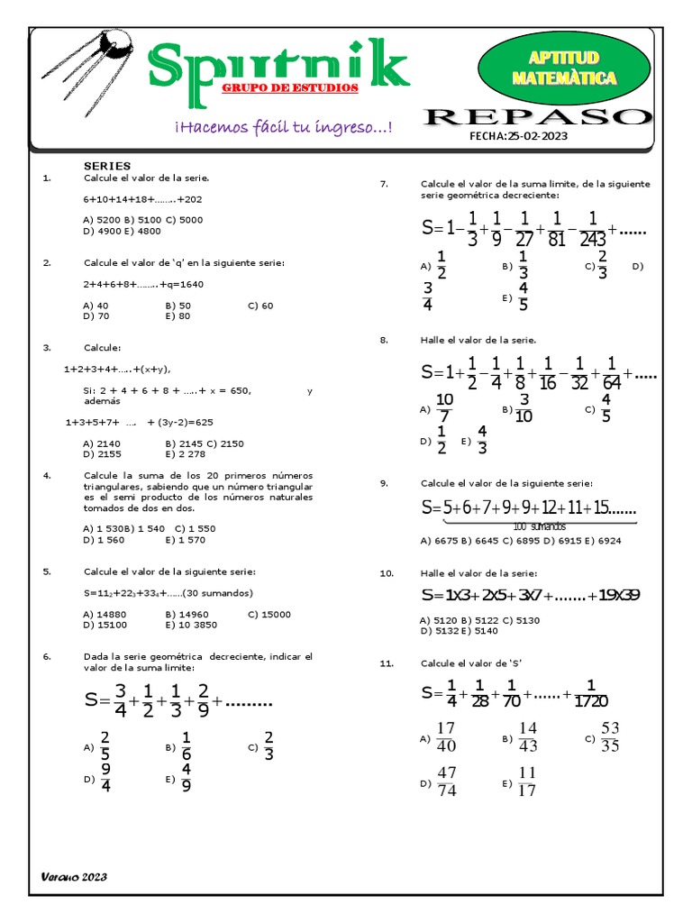 Ejercicios de Series y Sucesiones Matemáticas | PDF | Triángulo ...