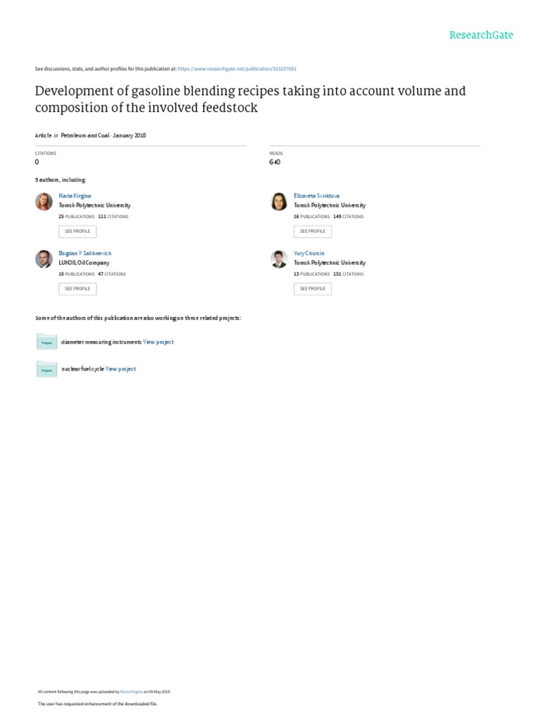 Gasoline Blending Recipe | PDF | Gasoline | Oil Refinery