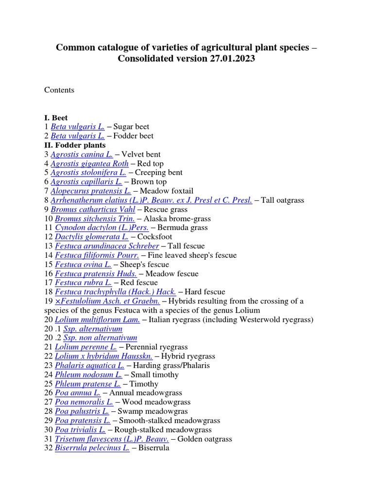 Plant Variety Catalogues - Agricultural Plant Species | PDF | Clover ...