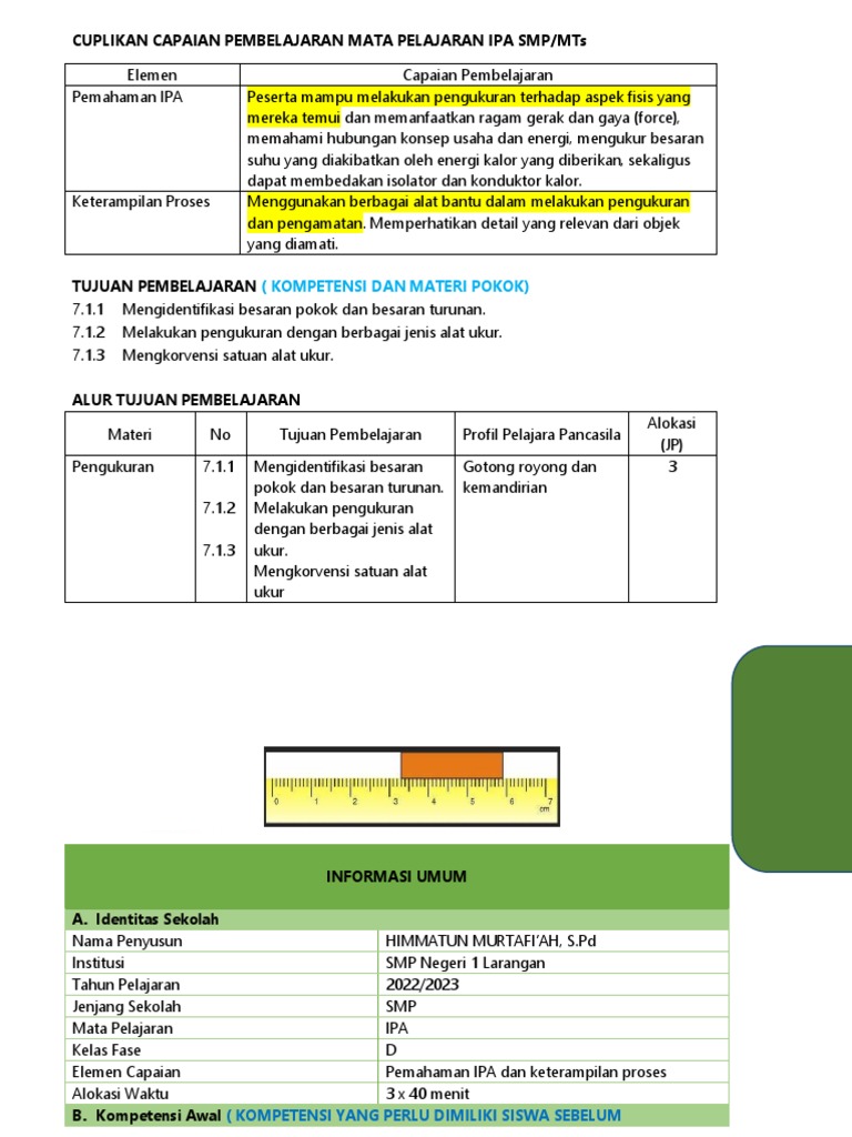 Modul Ajar Ipa Kelas Vii: Pengukuran | PDF