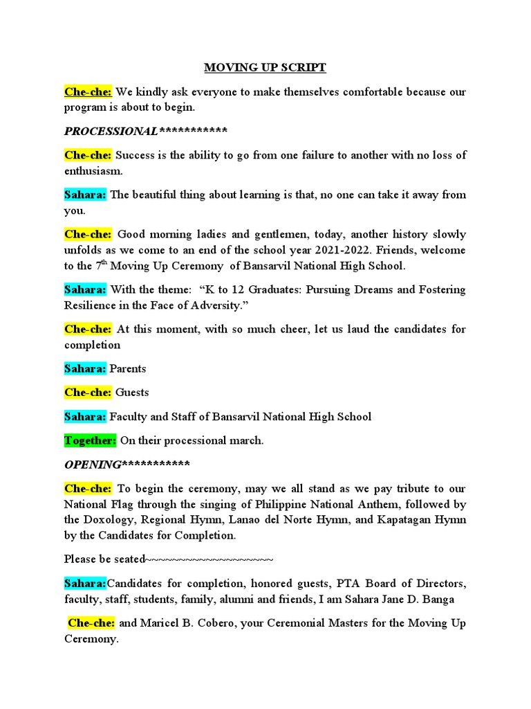 Moving Up Script | PDF