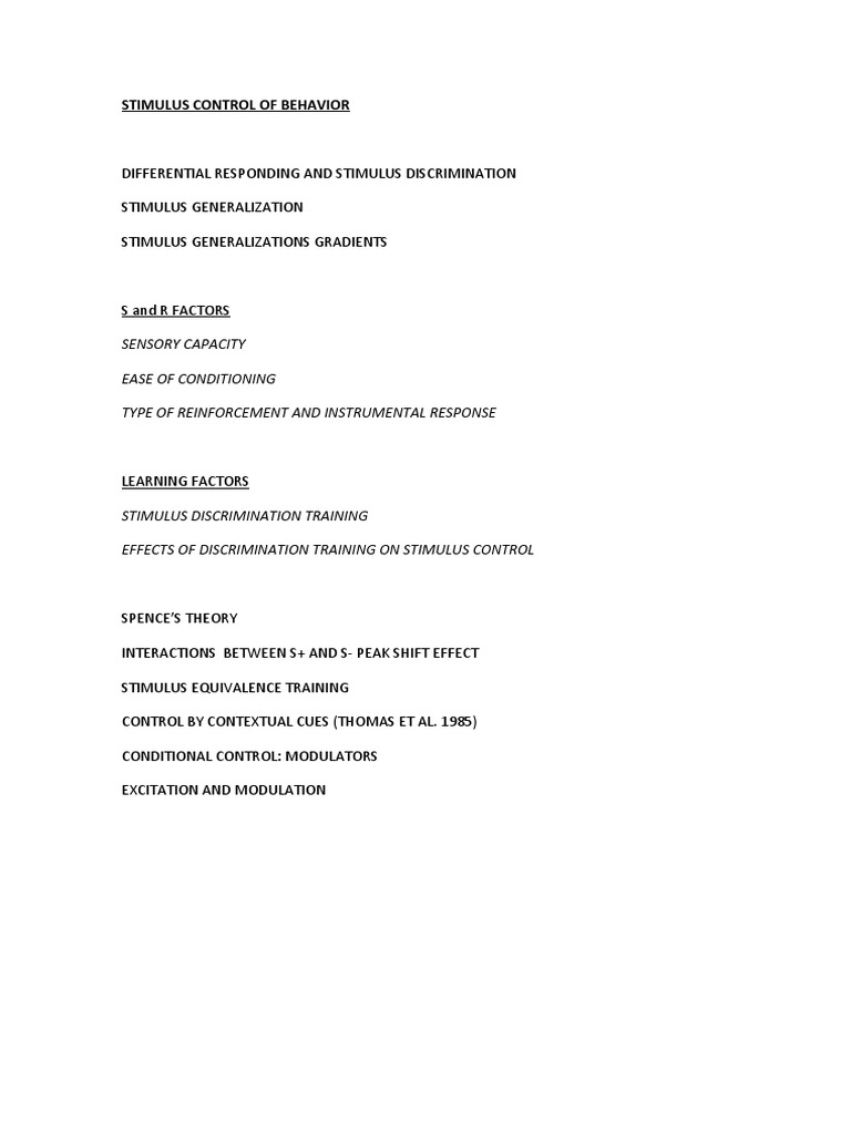 Behavioral Stimulus Control Guide | PDF