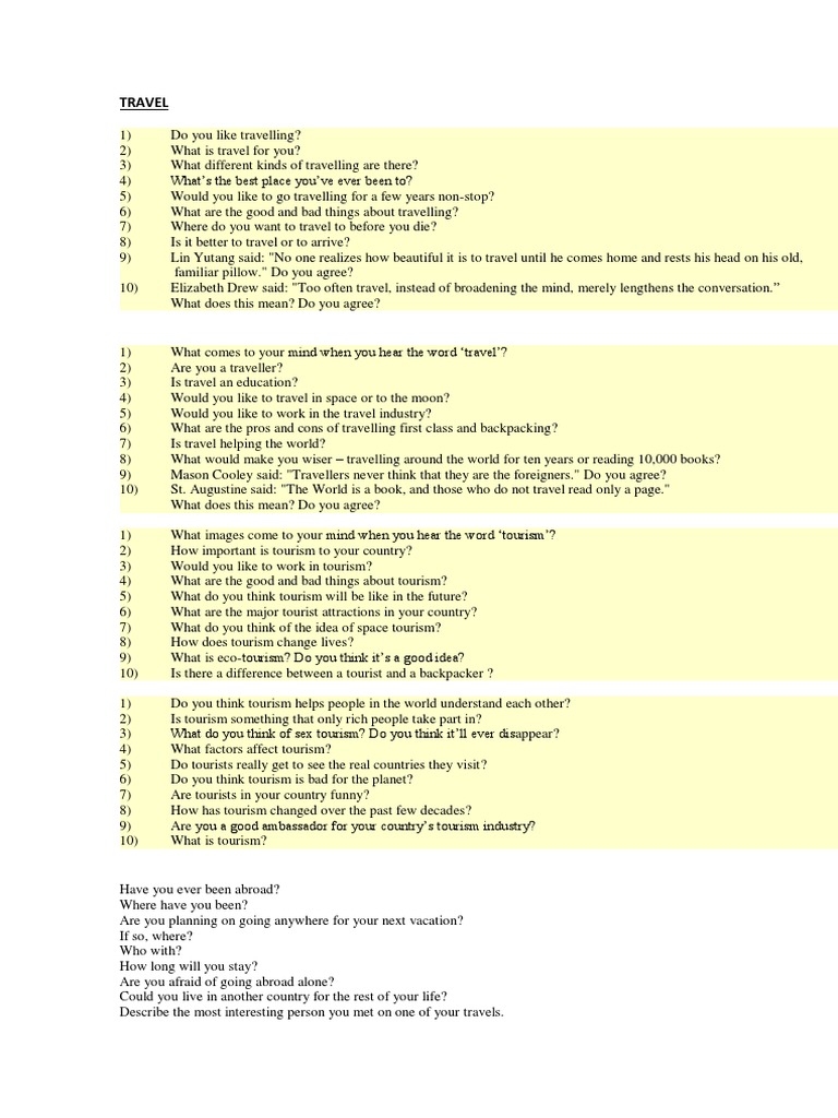 Discussion Questions on Travel and Tourism | PDF | Clothing | Tourism