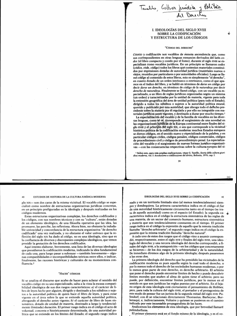 Clase 10 Tarello G. Ideolog As Del Siglo XVIII Sobre La Codificaci N Pp. 39 56 PDF | PDF ...