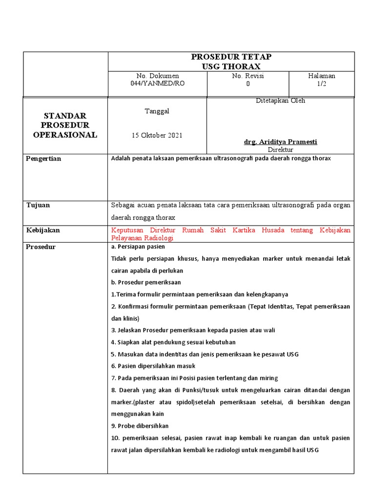 Prosedur USG Thorax dan Penggunaan Marker | PDF