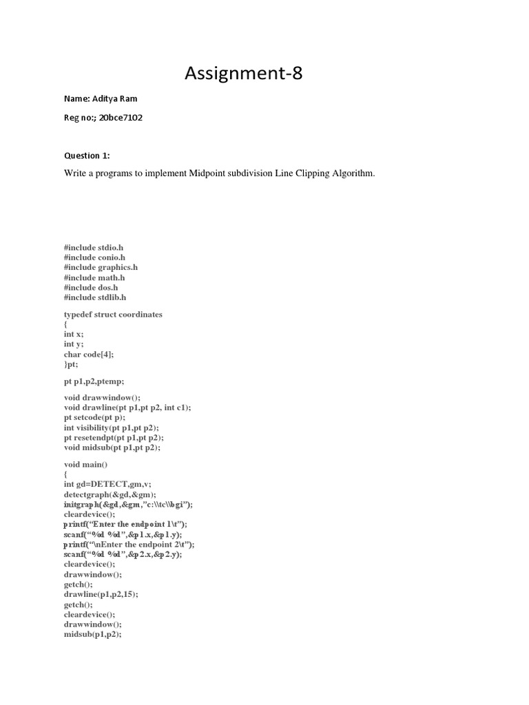 Assignment-8: Name: Aditya Ram Reg No: 20bce7102 | PDF | Computer Programming | Programming ...