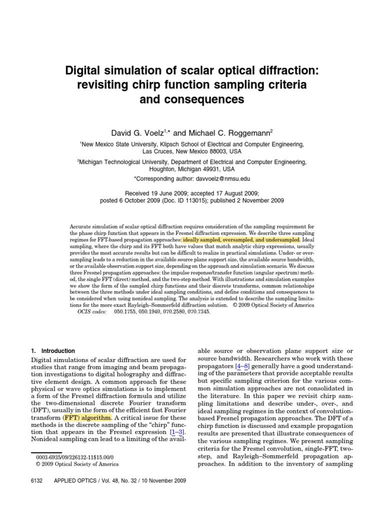 Digital Simulation Of Scalar Optical Diffraction Revisiting Chirp